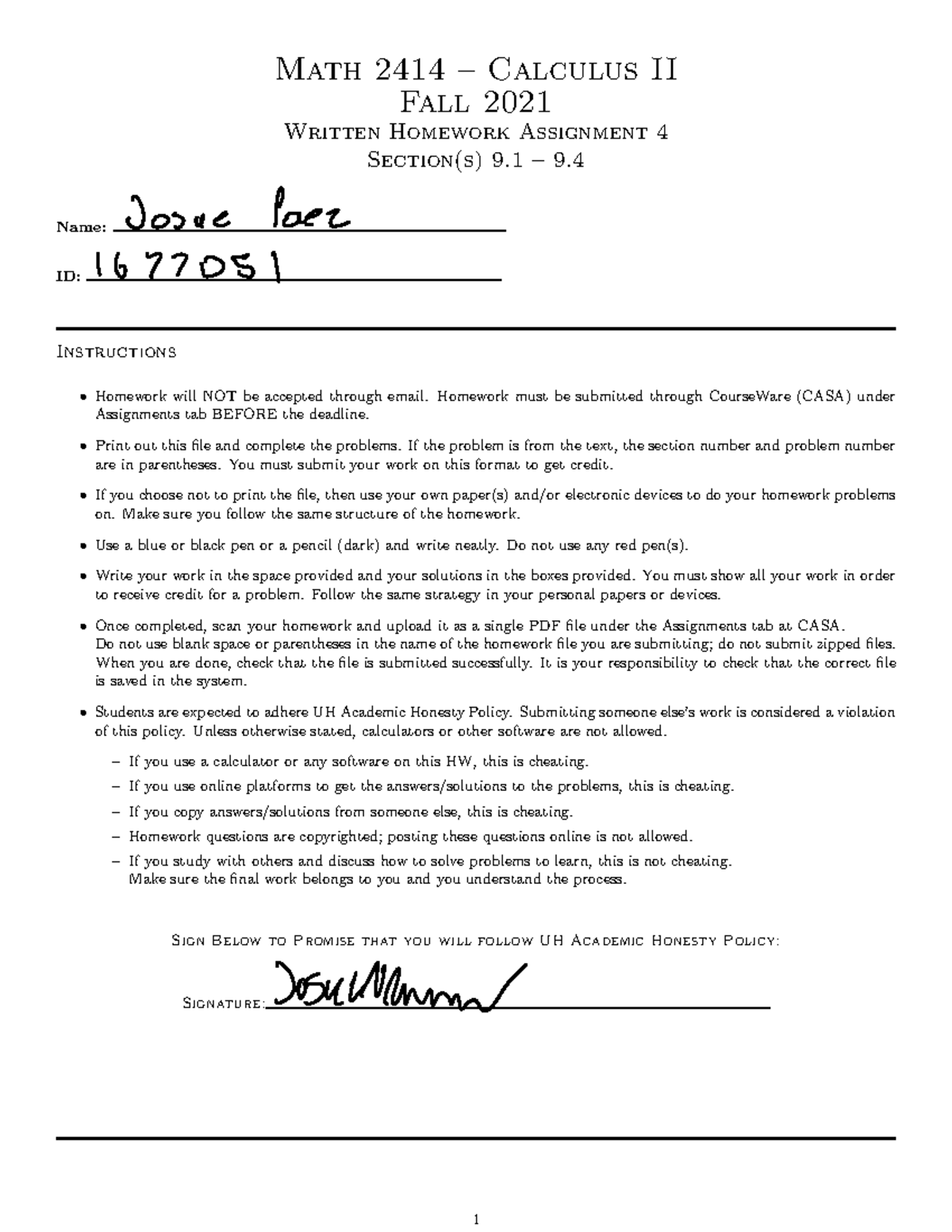 Math 2414 - Calculus II Written Homework Assignment 4 (Fall 2021) - Studocu