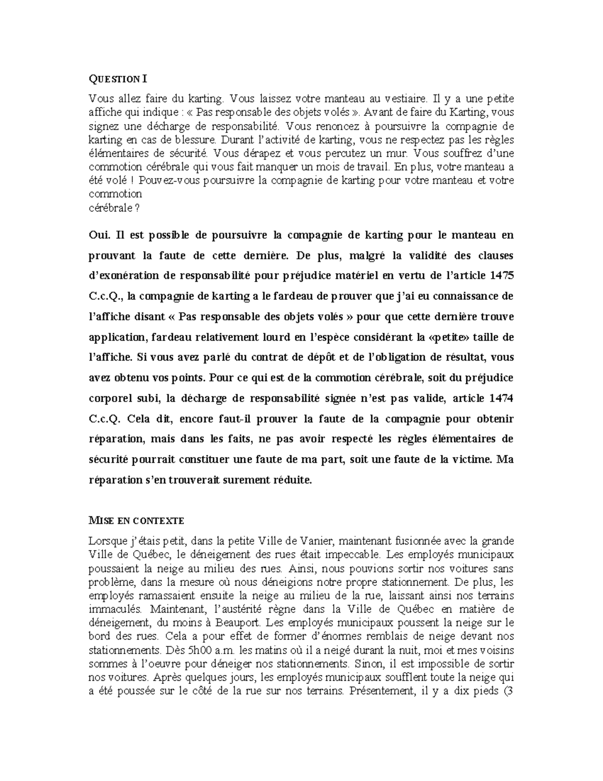Exercices - th%C3%A8me 3 - QUESTION I Vous allez faire du karting. Vous ...