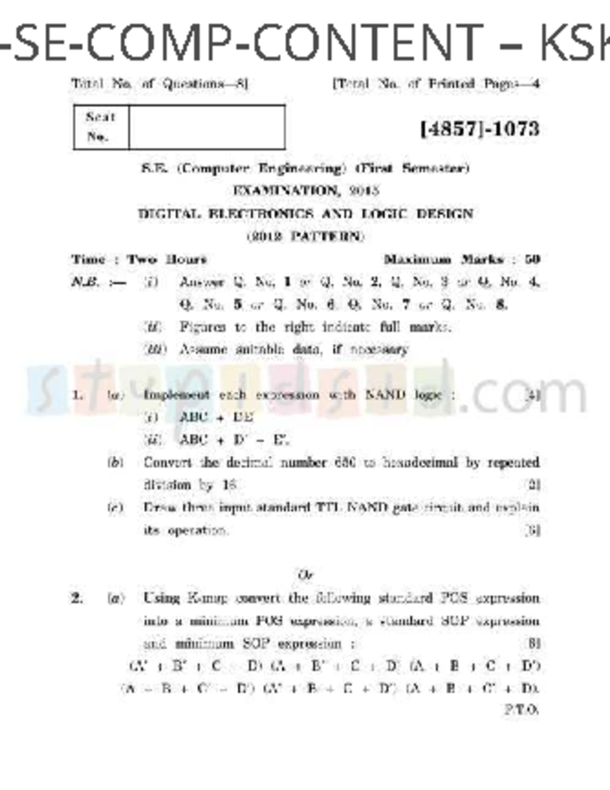 DELD - 2015 - Digital Electronics & Logic Design Exam (S.E. Comp Engg) - Studocu