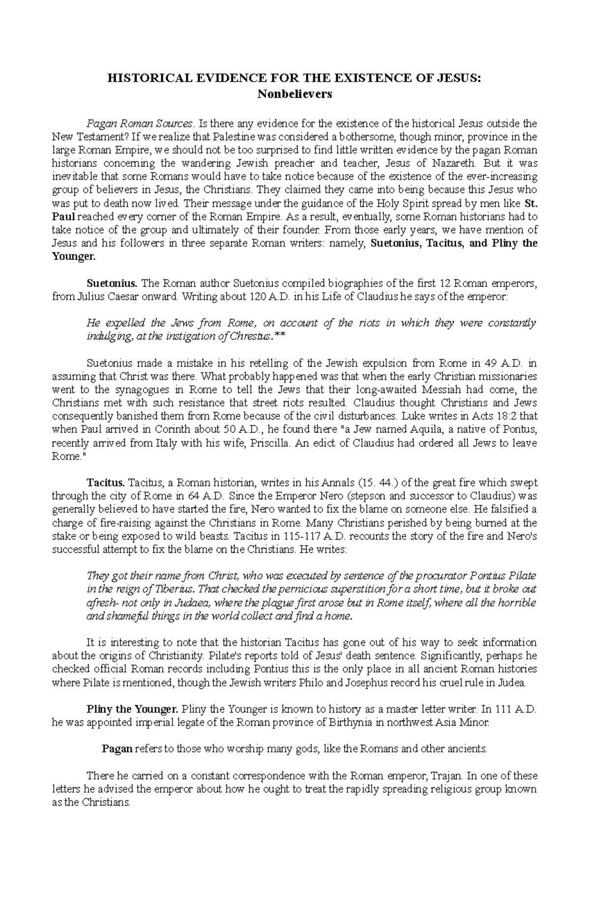 Historical Evidence FOR THE Existence OF Jesus - HISTORICAL EVIDENCE ...