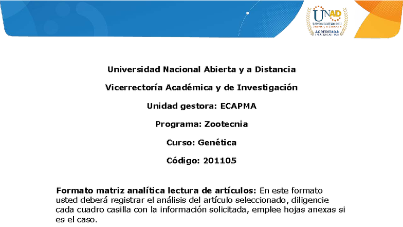 Matriz Analítica de Artículo en Genética - Zootecnia 201105 - Studocu