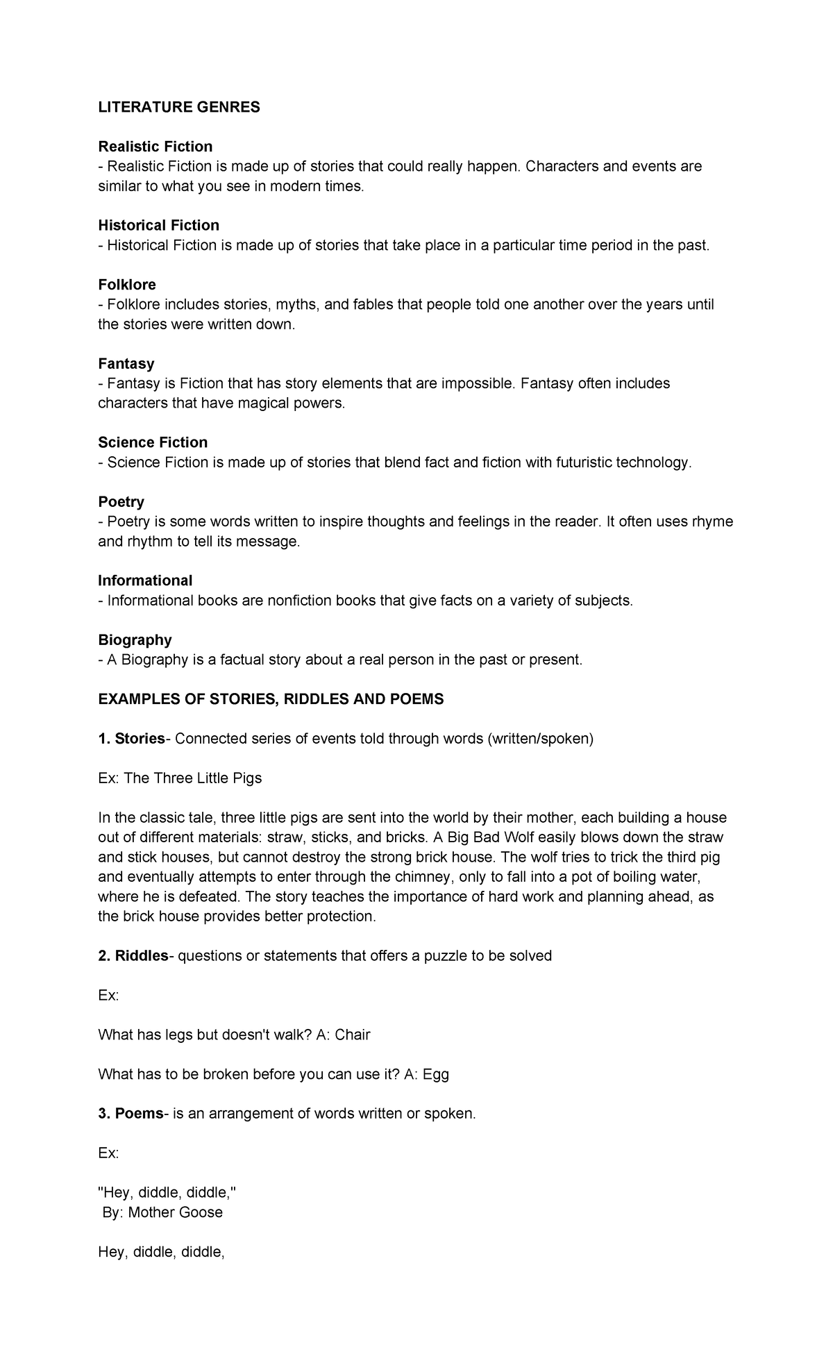 LIT101: Overview of Literature Genres and Their Characteristics - Studocu