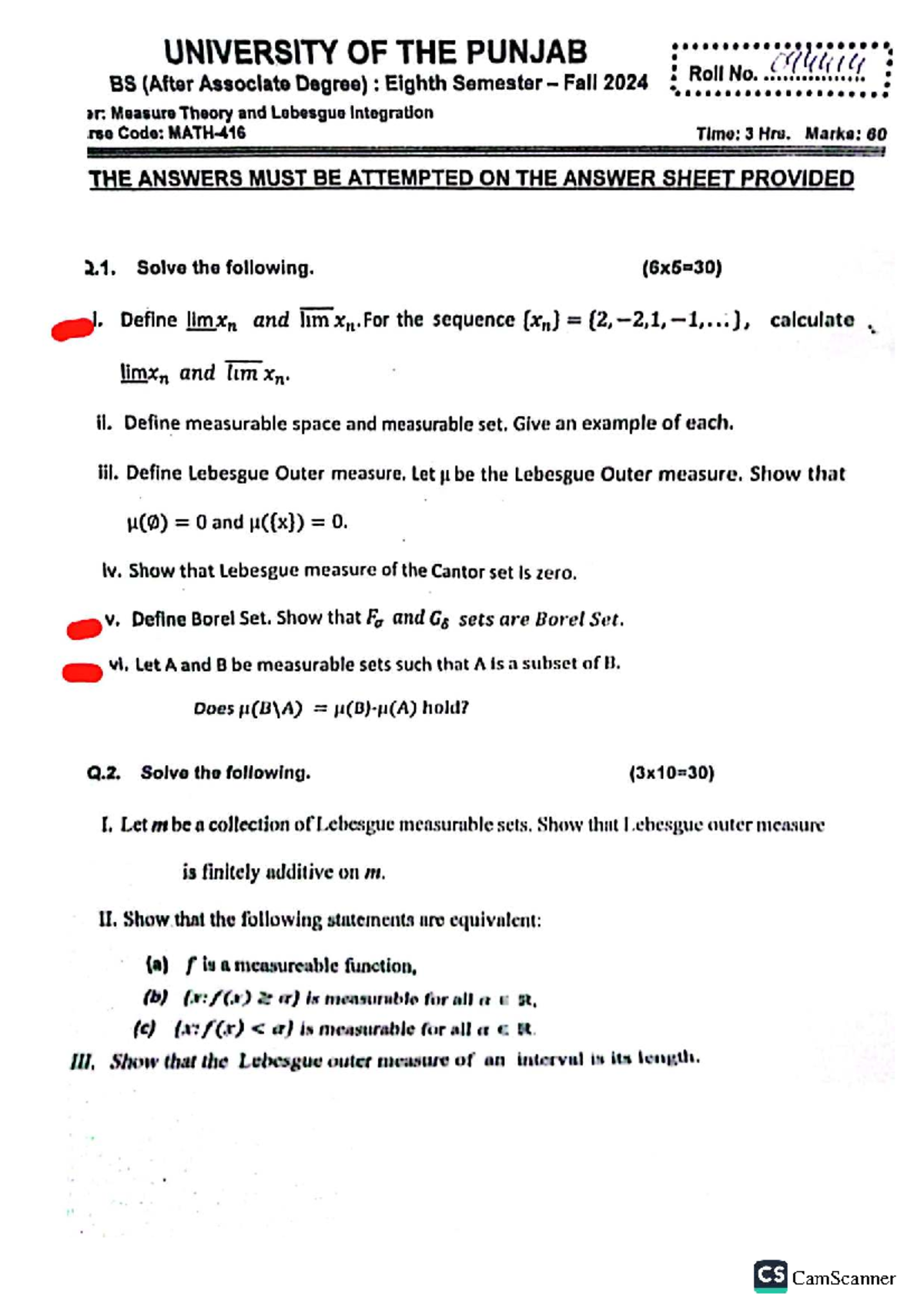 Measure Theory and Lebesgue Integration (ADP) - Fall 2024 Exam Notes ...