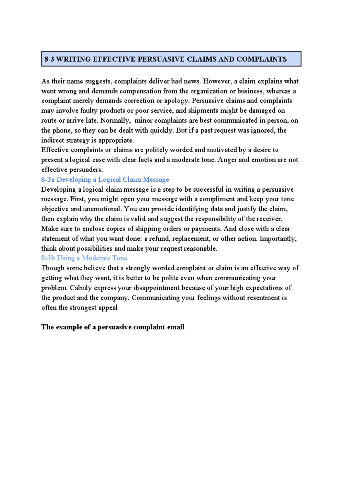 Script TACN2 - 8-3 WRITING EFFECTIVE PERSUASIVE CLAIMS AND COMPLAINTS ...