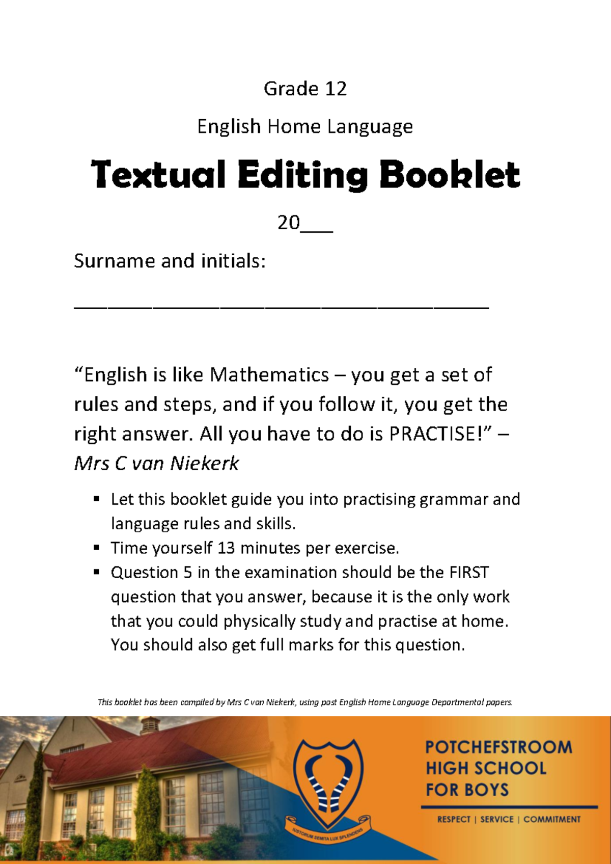 Grade 12 English HL: Textual Editing Practice by Mrs C van Niekerk ...