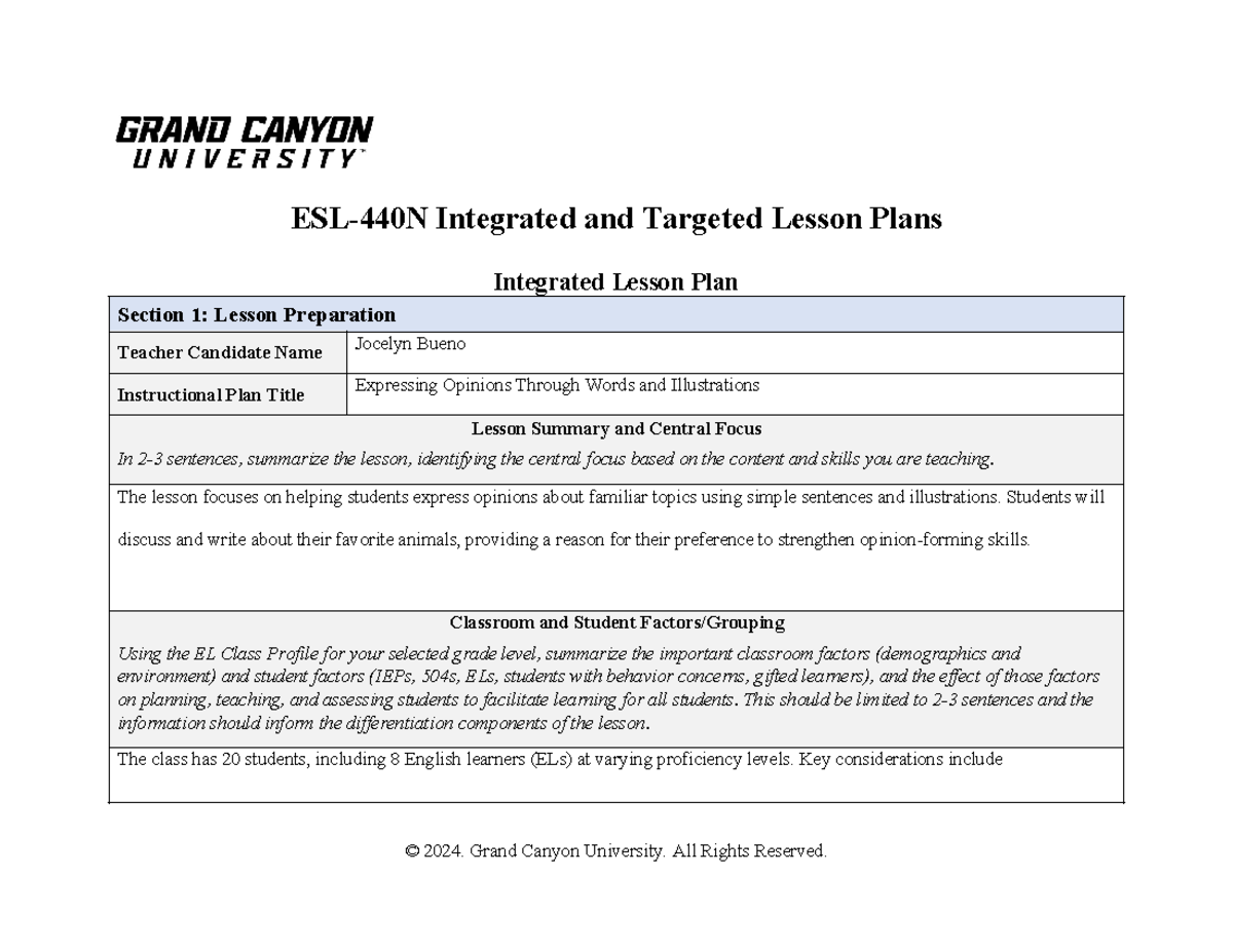 ESL-440N-RS-T7-Targeted Lesson Plans for Opinion Expression - Studocu