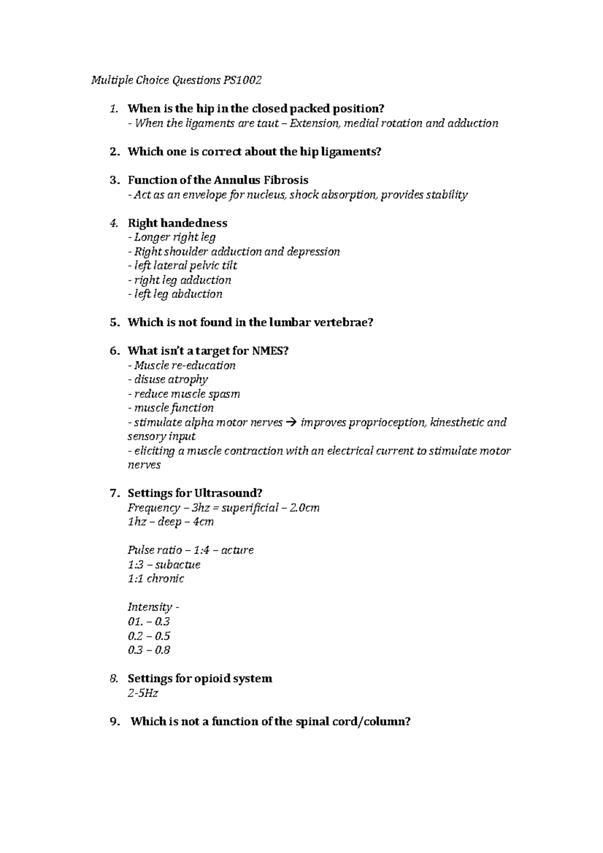 Introduction to Physiotherapy Applications Exam 8 October 2016 ...