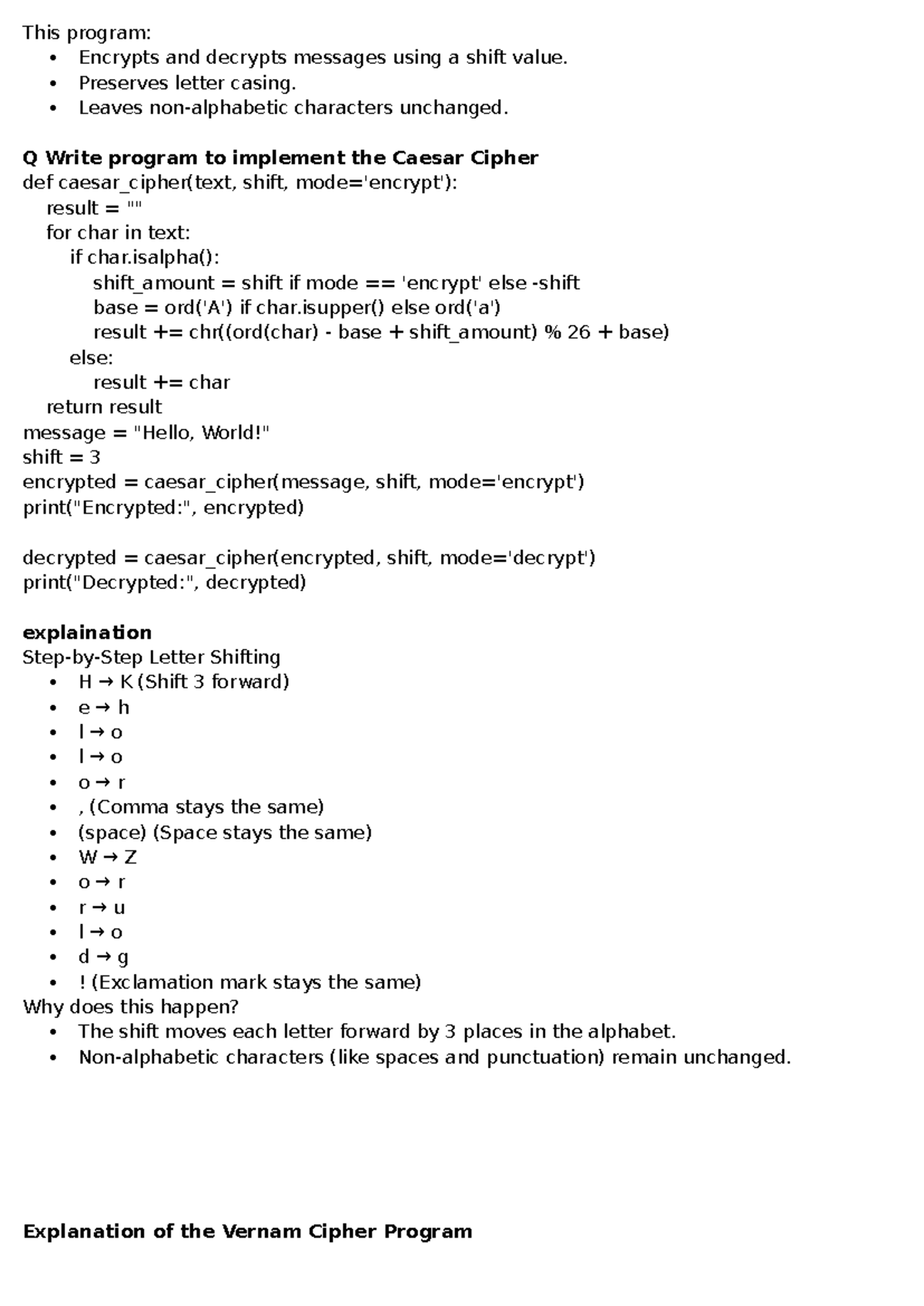 NIS Programming Assignment: Implementing the Caesar Cipher - Studocu