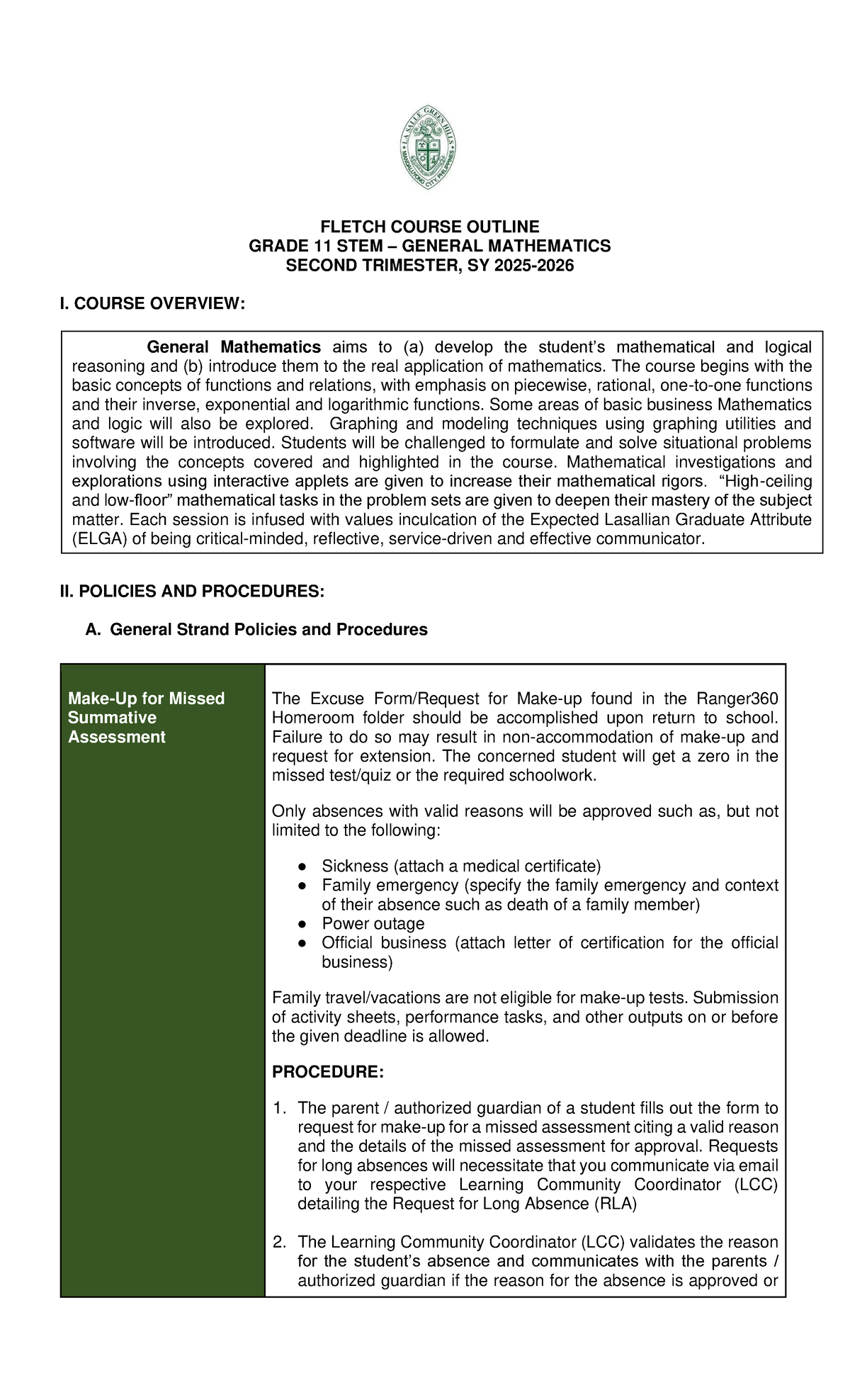 FLETCH G11 STEM General Math Course Outline SY 2025-2026 - Studocu