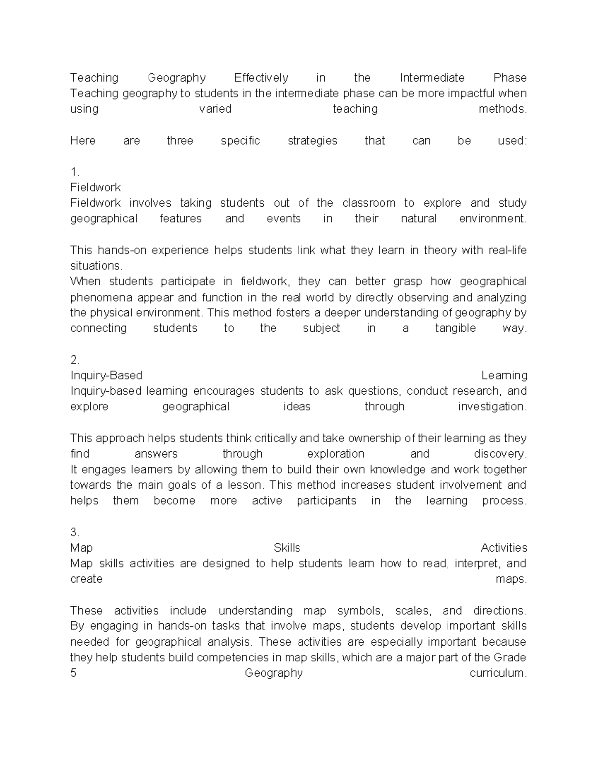 Effective Geography Teaching Strategies for Intermediate Phase (GEOG ...