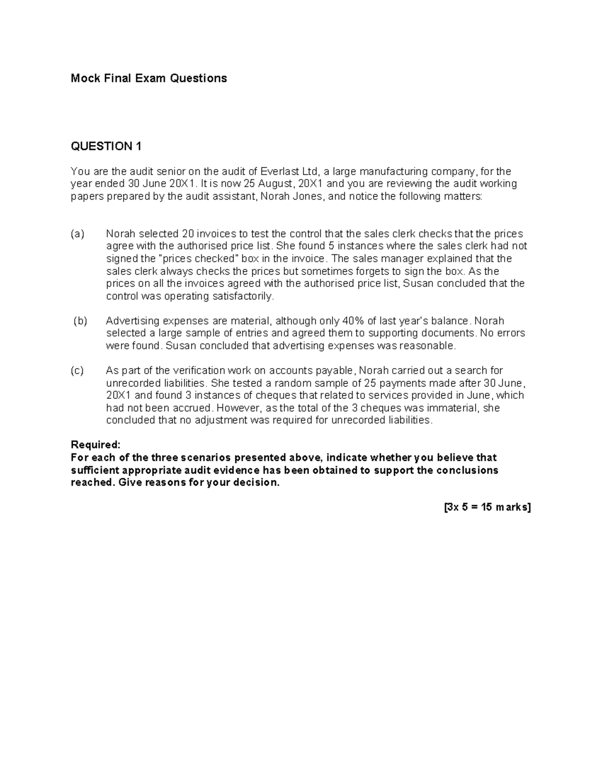 Mock final exam questions for auditing and financial reporting - Studocu