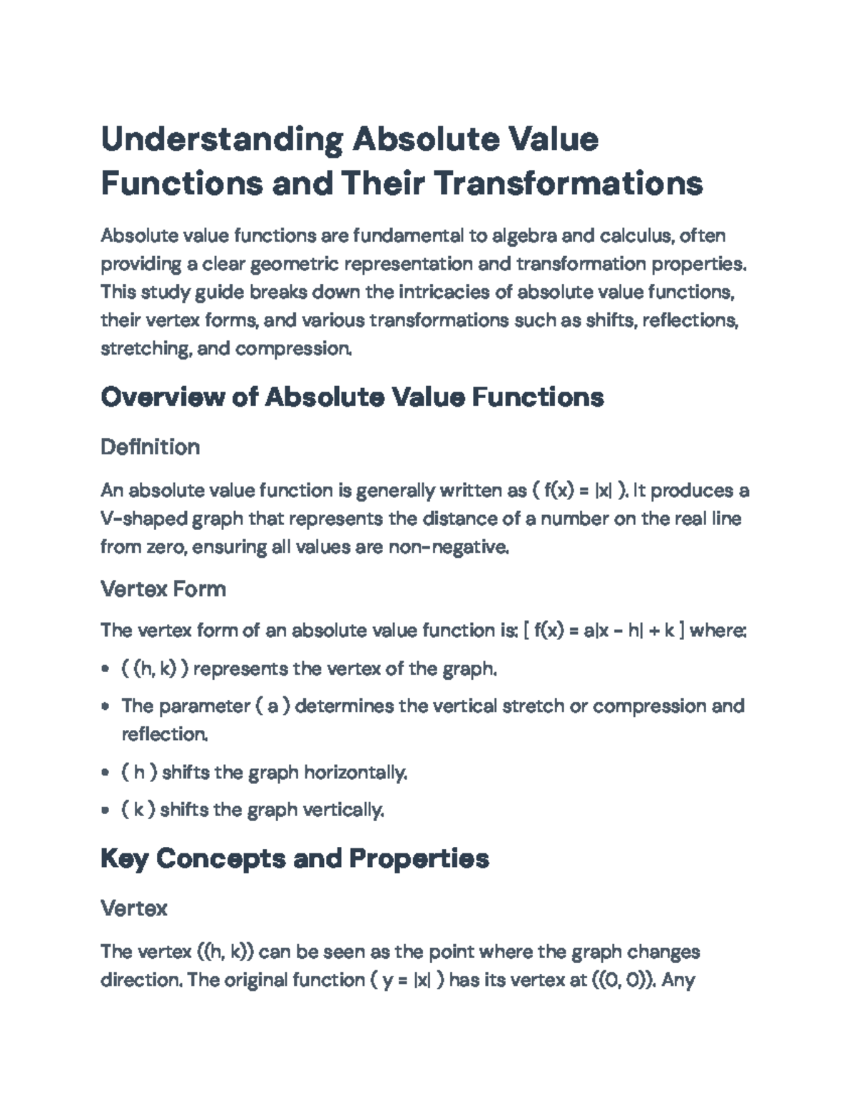 Title: Final Exam Study Guide: Understanding Absolute Value Functions ...