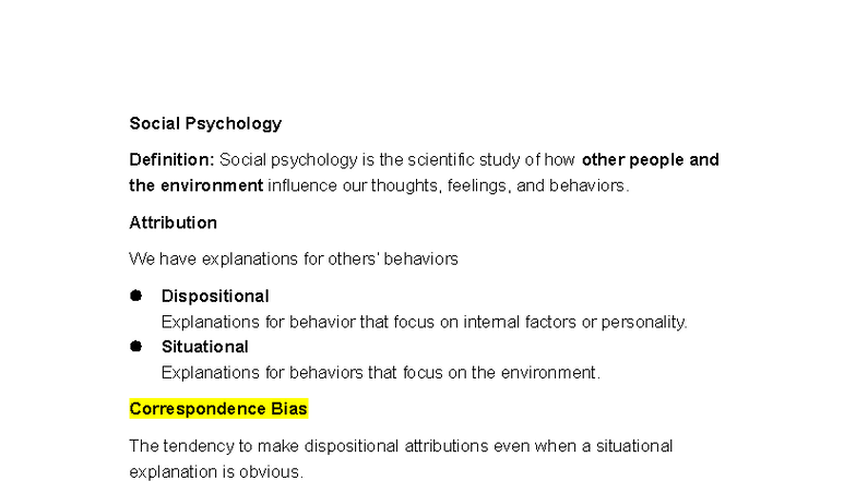 Social Psychology (PSY 101) - Review Material and Key Concepts - Studocu