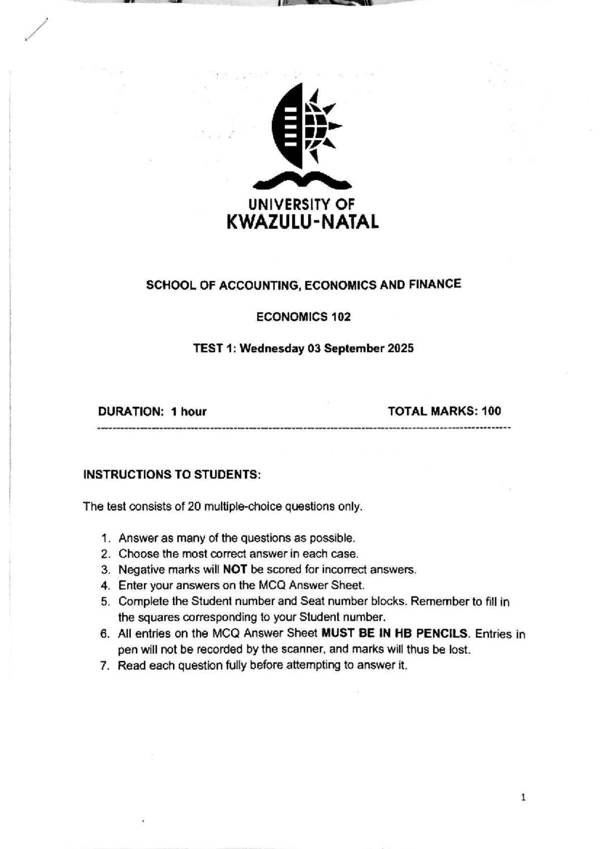 Economics 102 Test 1: Key Concepts and Questions (2025) - Studocu
