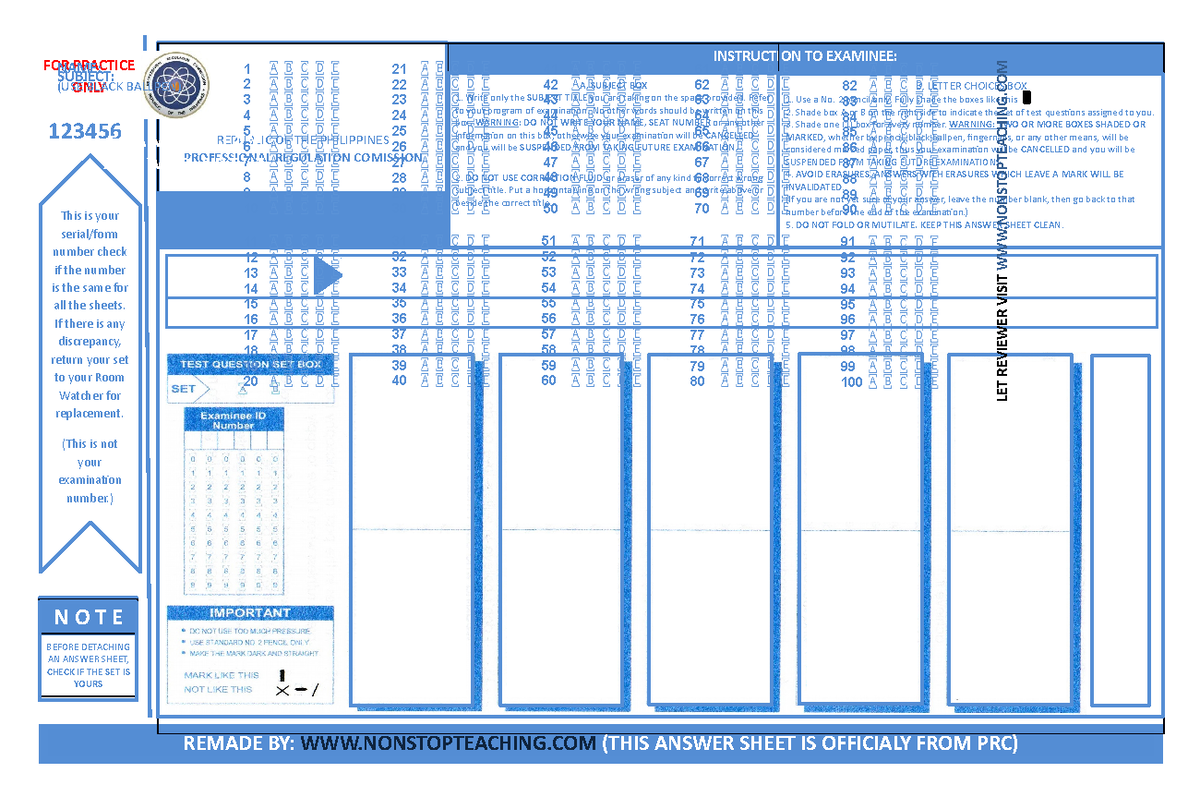 LET- Answer- Sheet - INSTRUCTION TO EXAMINEE: FOR PRACTICE ONLY REMADE ...