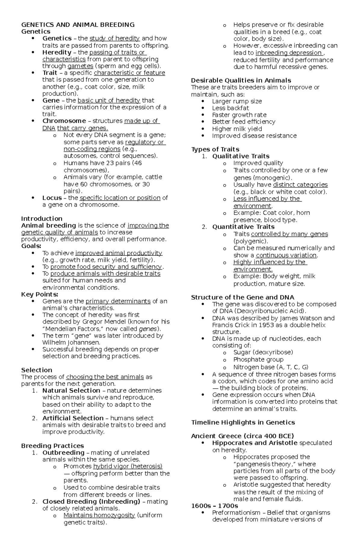 GEN 101: Genetics and Animal Breeding Overview and Key Concepts - Studocu