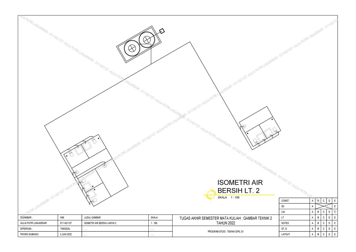 Gamtek Autocad Isometri AIR Bersih Lantai 2 - ISOMETRI AIR BERSIH LT. 2 ...