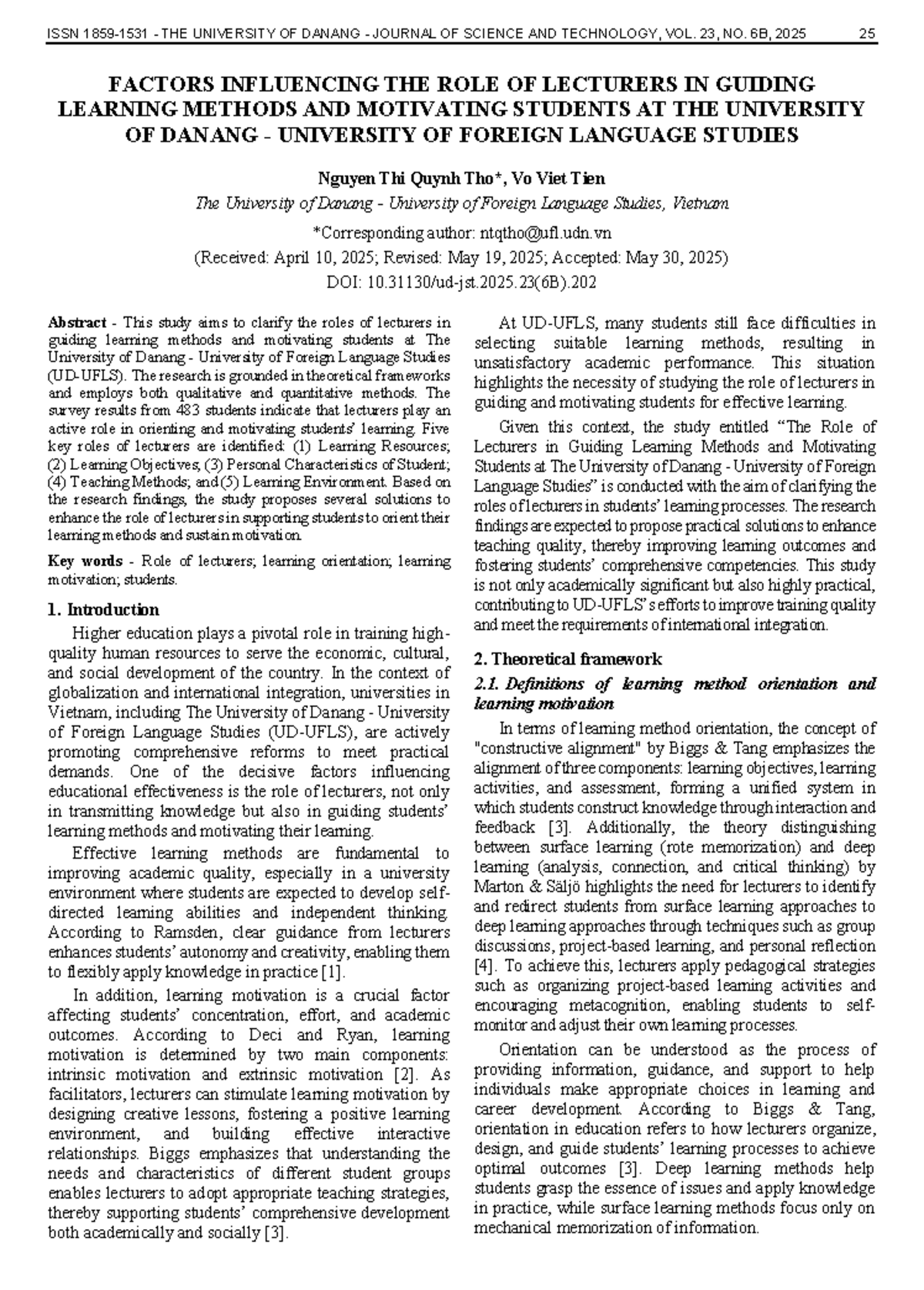 Factors Influencing Lecturers' Roles in Student Motivation at UDUFLS ...