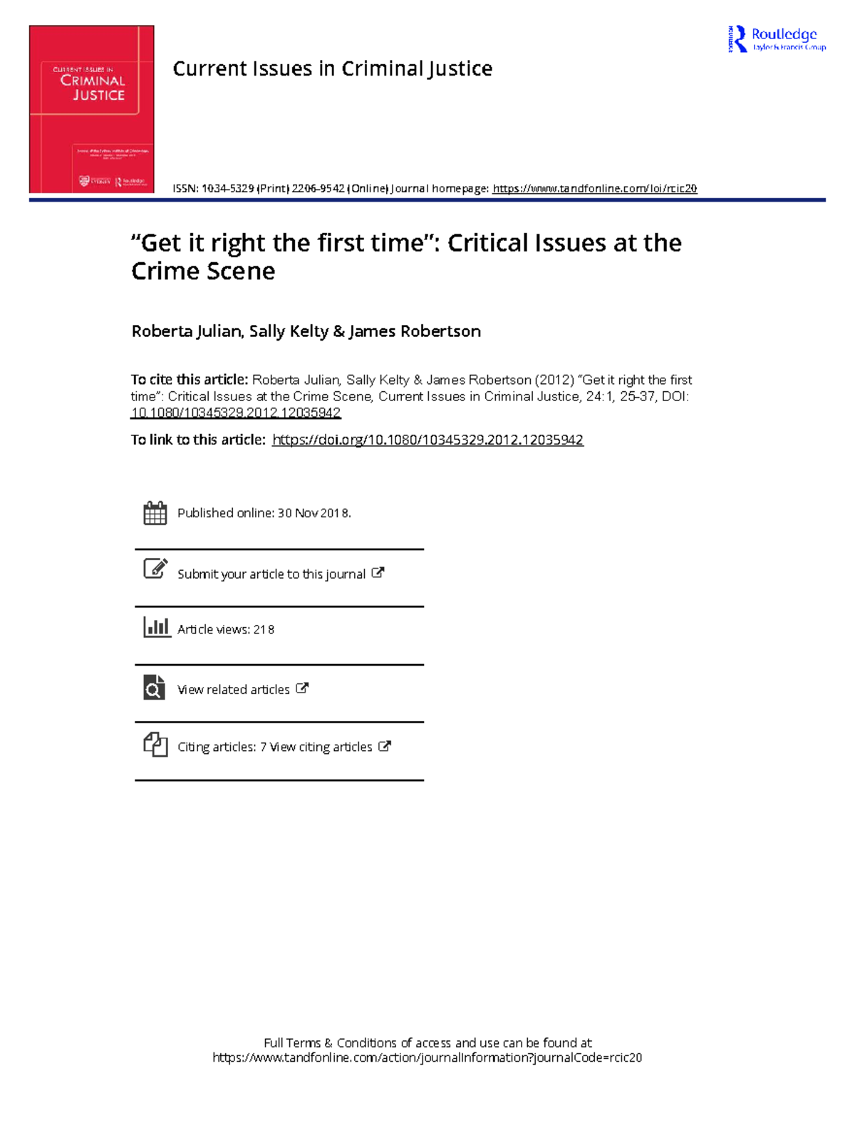 Critical Issues In Criminal Justice
