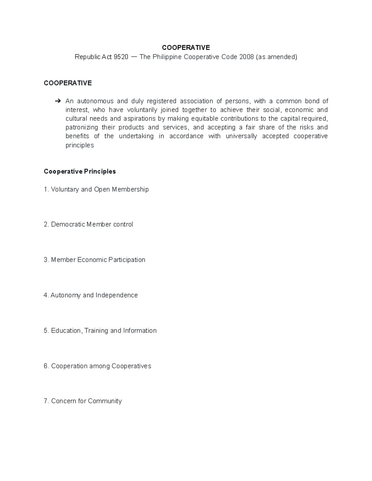 Cooperative - LAW - COOPERATIVE Republic Act 9520 一 The Philippine ...