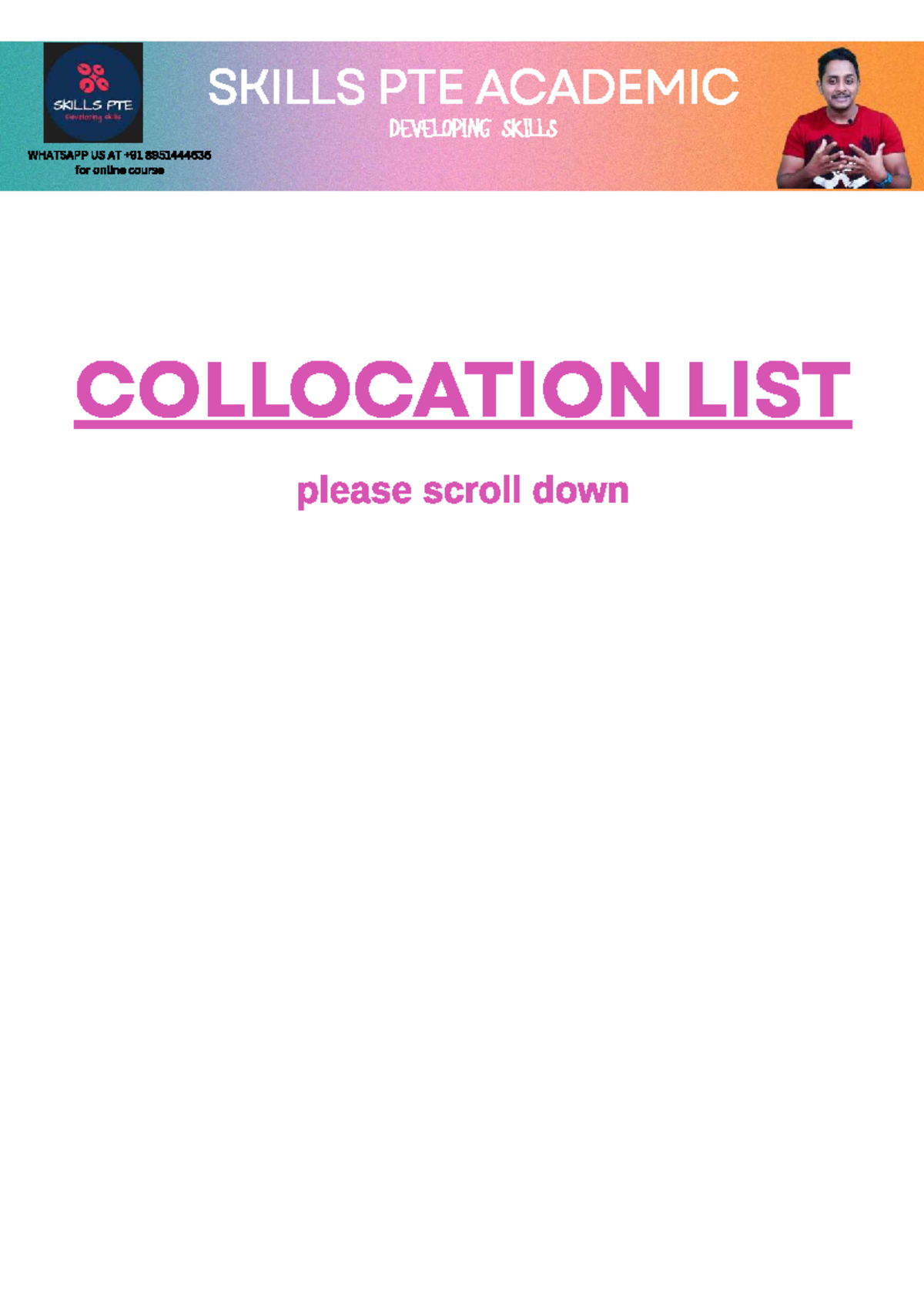 PTE Academic Skills: Essential Collocation List for Online Course - Studocu