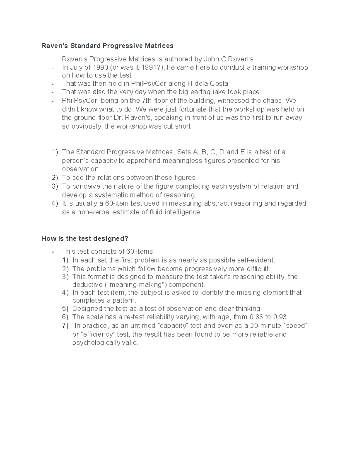 Raven's Standard Progressive Matrices: Test Overview and Insights - Studocu