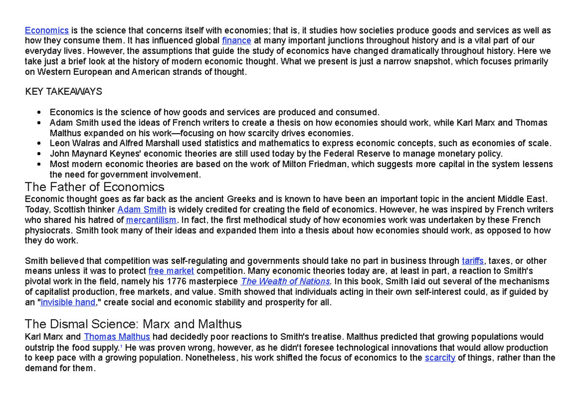 Brief History Of Econ Economics Is The Science That Concerns Itself With Economies That Is