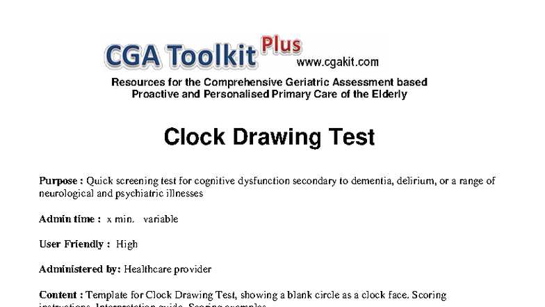 Clock Drawing Test - CGA Toolkit Plus - Resources for the Comprehensive ...