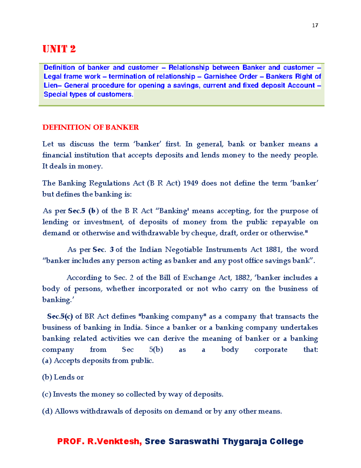 Banking Theory II Unit 2 - Banker-Customer Relationship & Rights - Studocu
