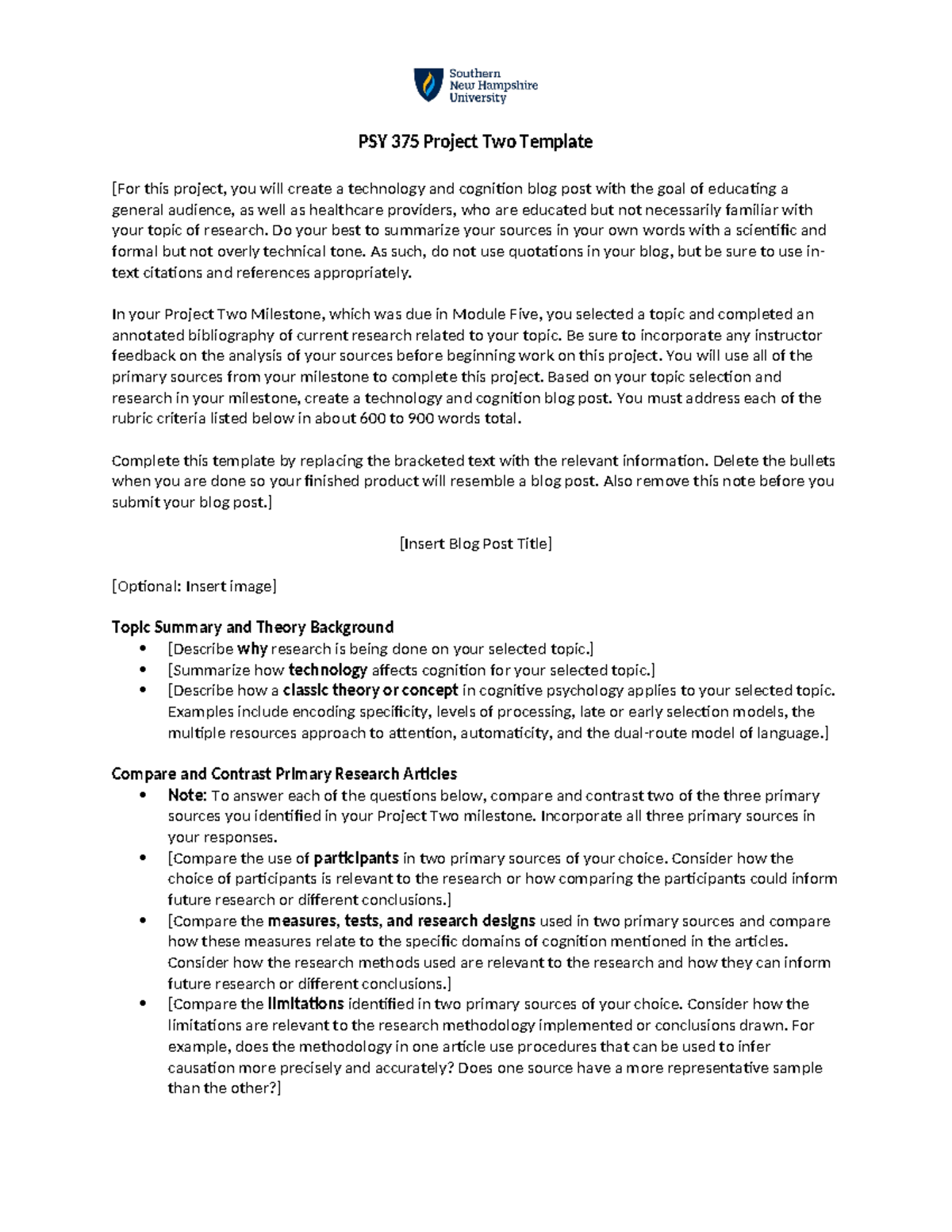 PSY 375 Project Two: Tech and Cognition Blog Post Template - Studocu