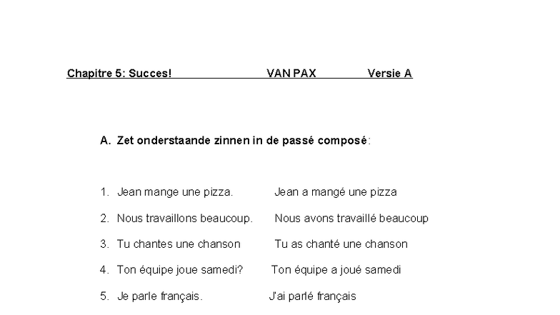 Frans Toets Hoofdstuk 5: Passé Composé Oefeningen - Studeersnel