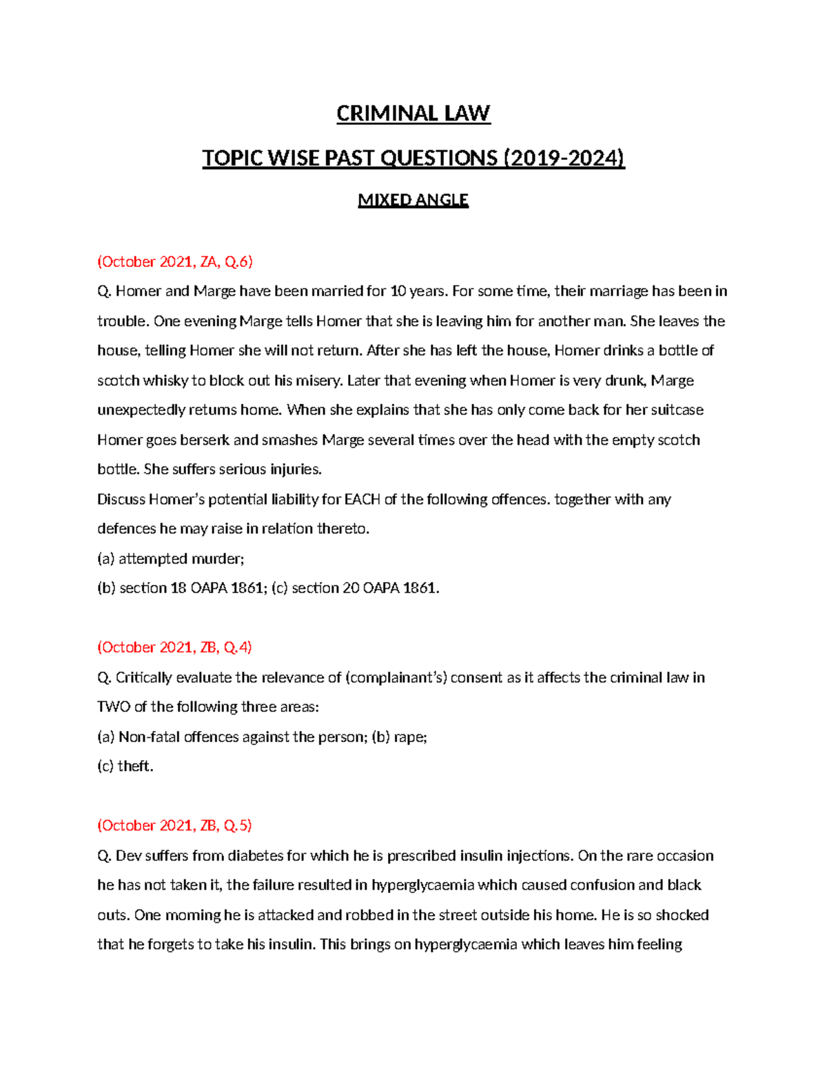 CRIMINAL LAW PAST QUESTIONS: MIXED ANGLE (ZA, Q.6) - Studocu