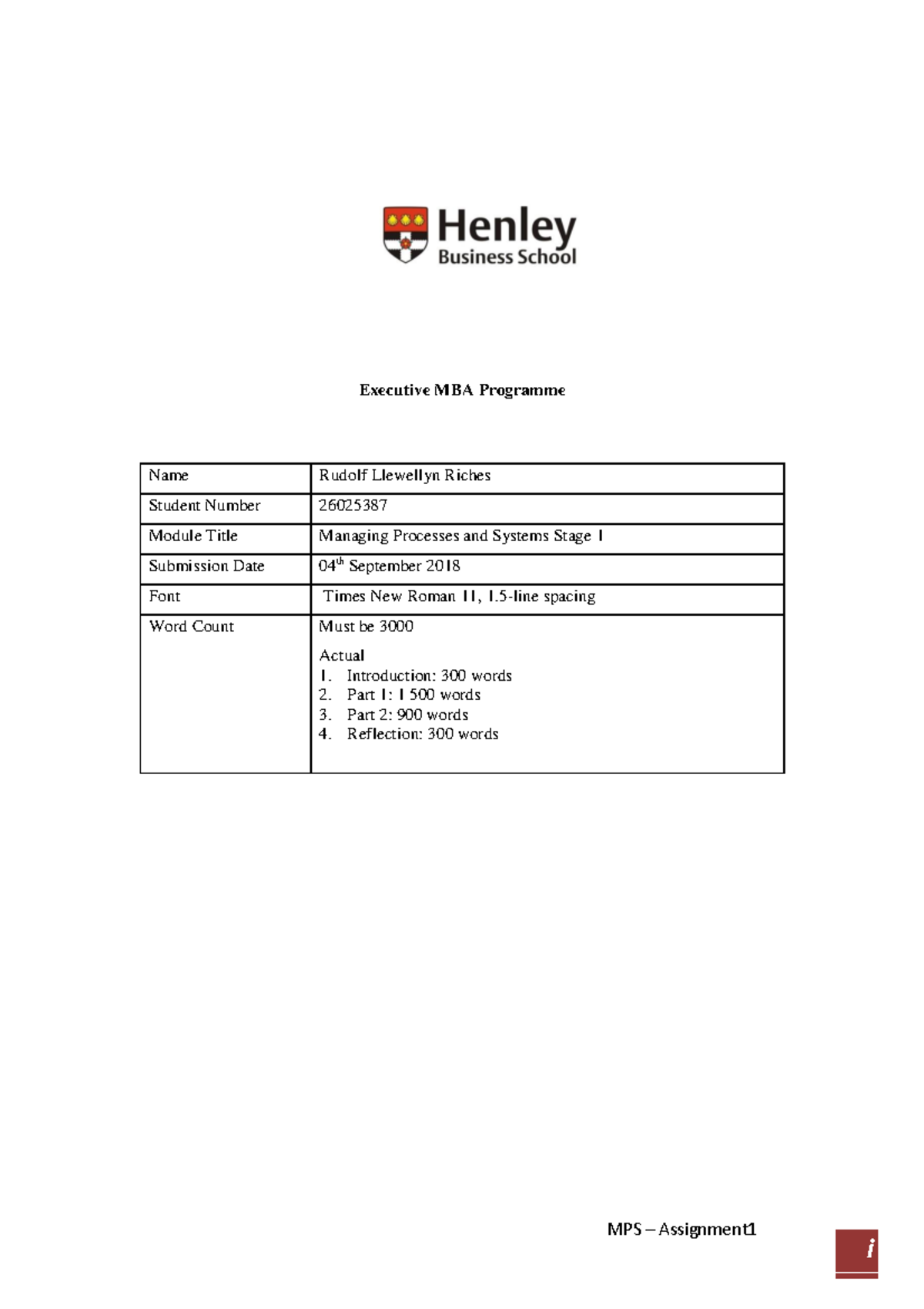 MPS Assignment Report - EMBA 26025387: Analysis & Recommendations - Studocu