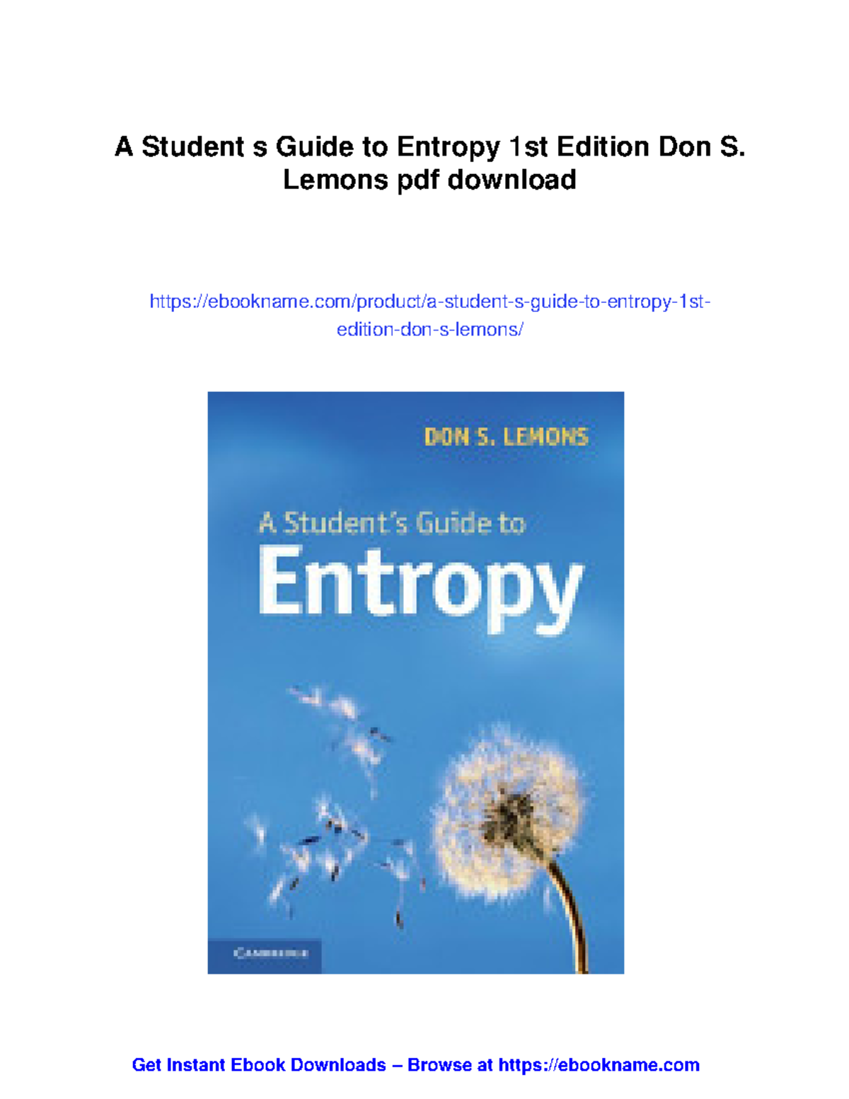 A Student's Guide to Entropy (1st Ed.) by Don S. Lemons PDF Download - Studocu