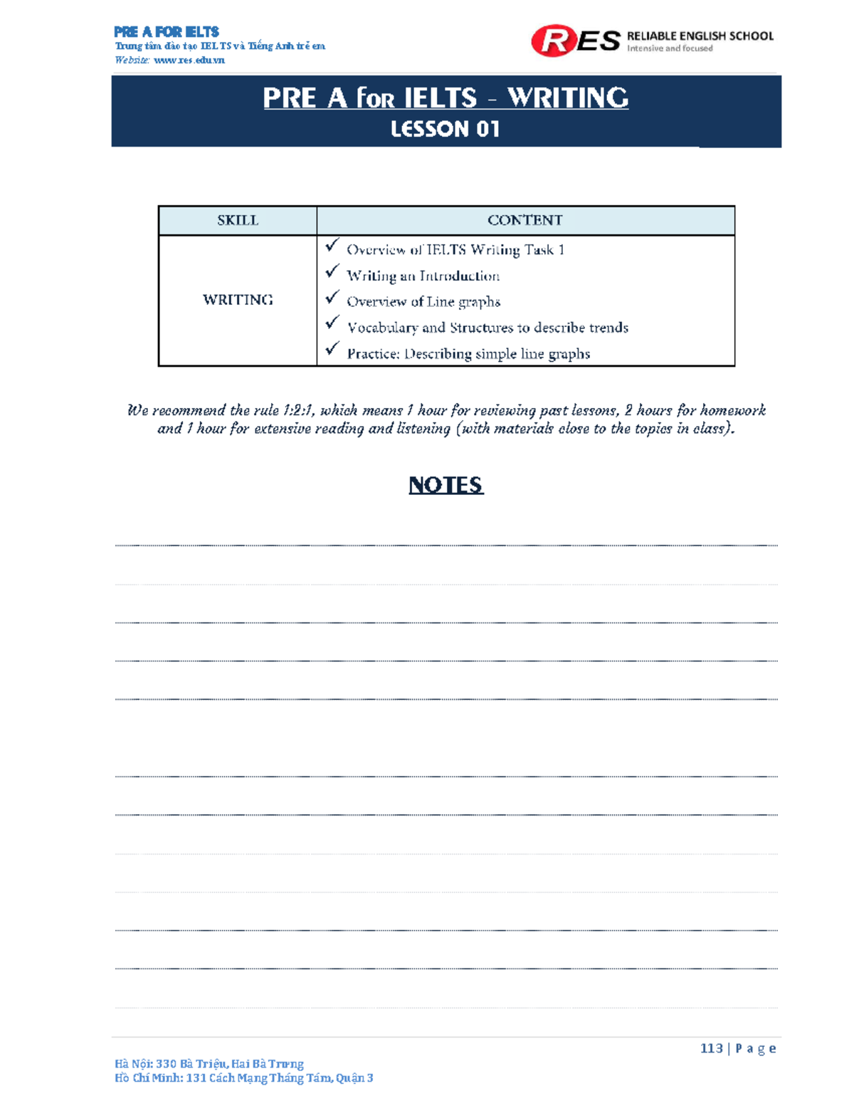 PRE A IELTS WRITING LESSON 01: Study Guide and Review Notes - Studocu