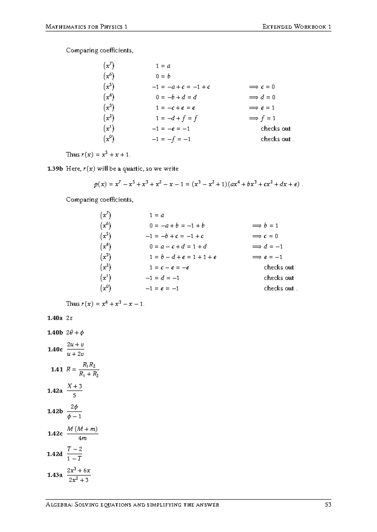 Mathematics for Physics 1: Extended Workbook 1 Algebra Solutions - Studocu