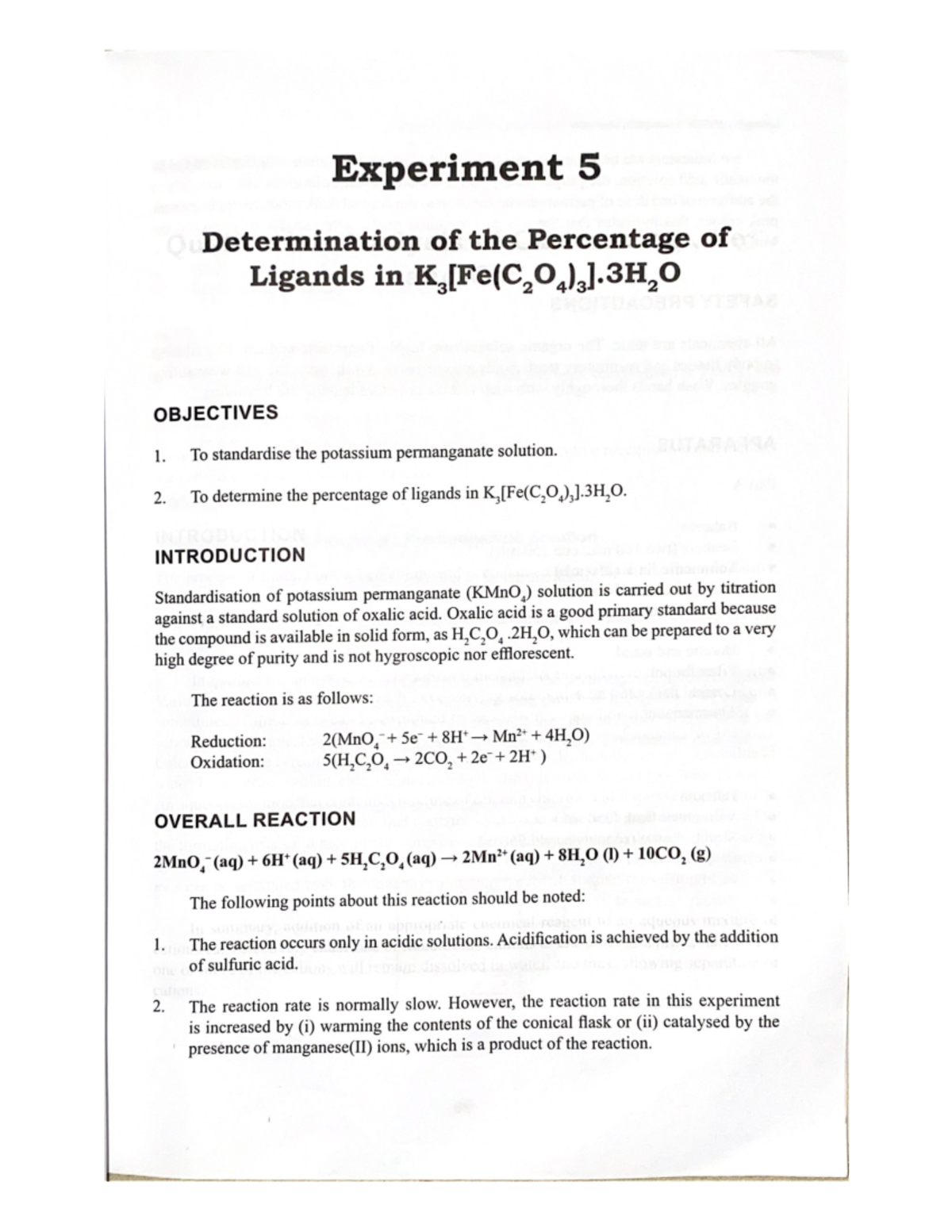 Experiment 5 - LAB MANUAL - Inorganic Chemistry - Studocu