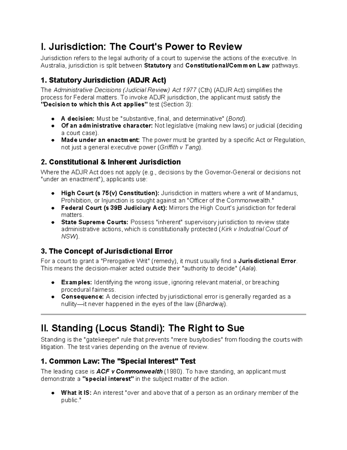 Jurisdiction and Standing in Admin Law (LAWS101) - Studocu