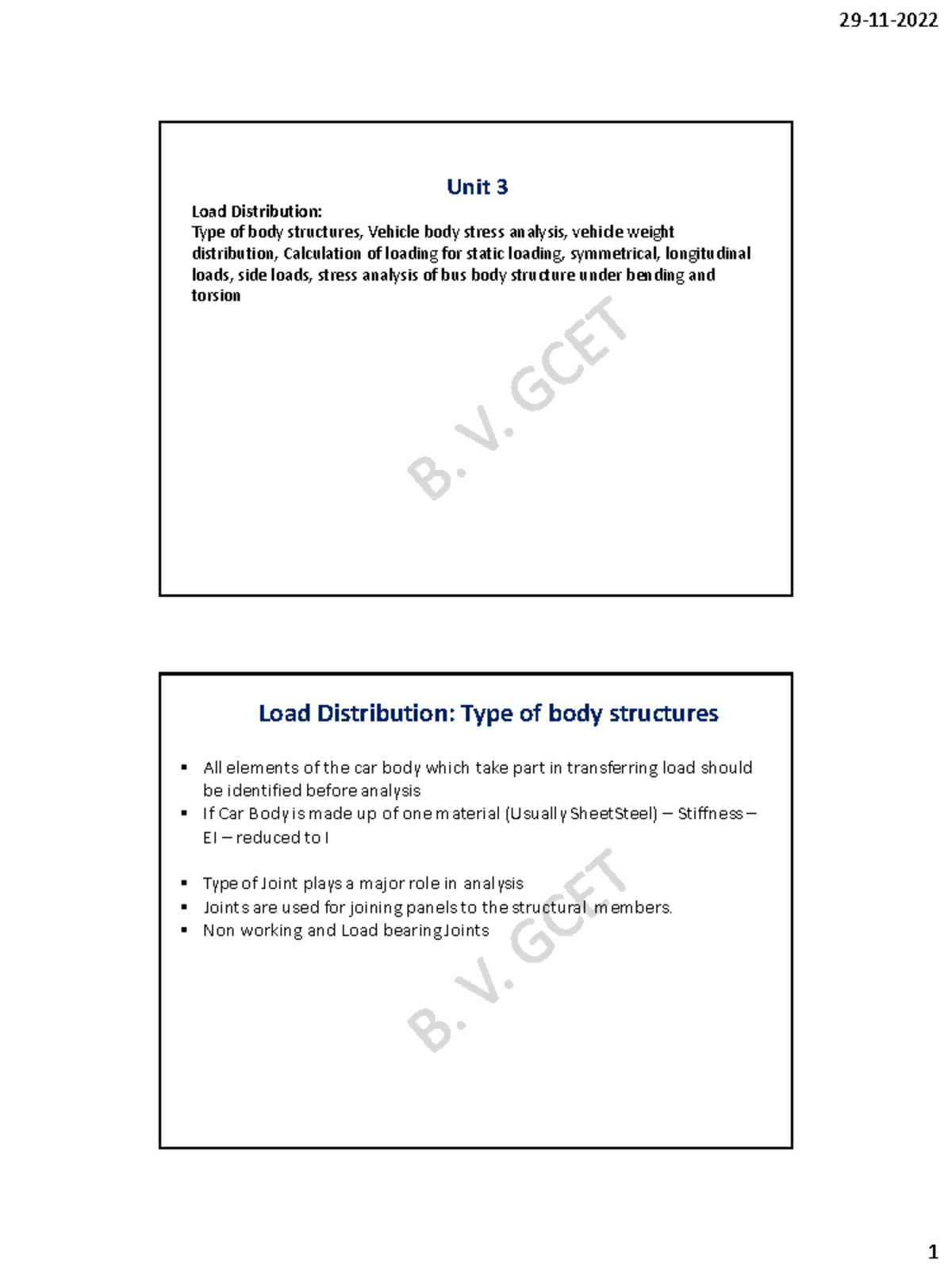 Unit 3: Vehicle Body Load Distribution & Stress Analysis Notes - Studocu