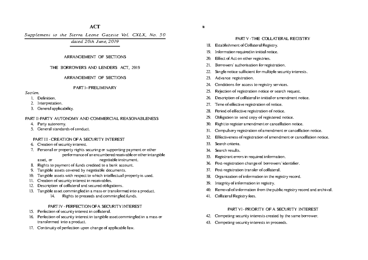 The Borrowers and Lenders Act 2019: Comprehensive Overview and Sections ...