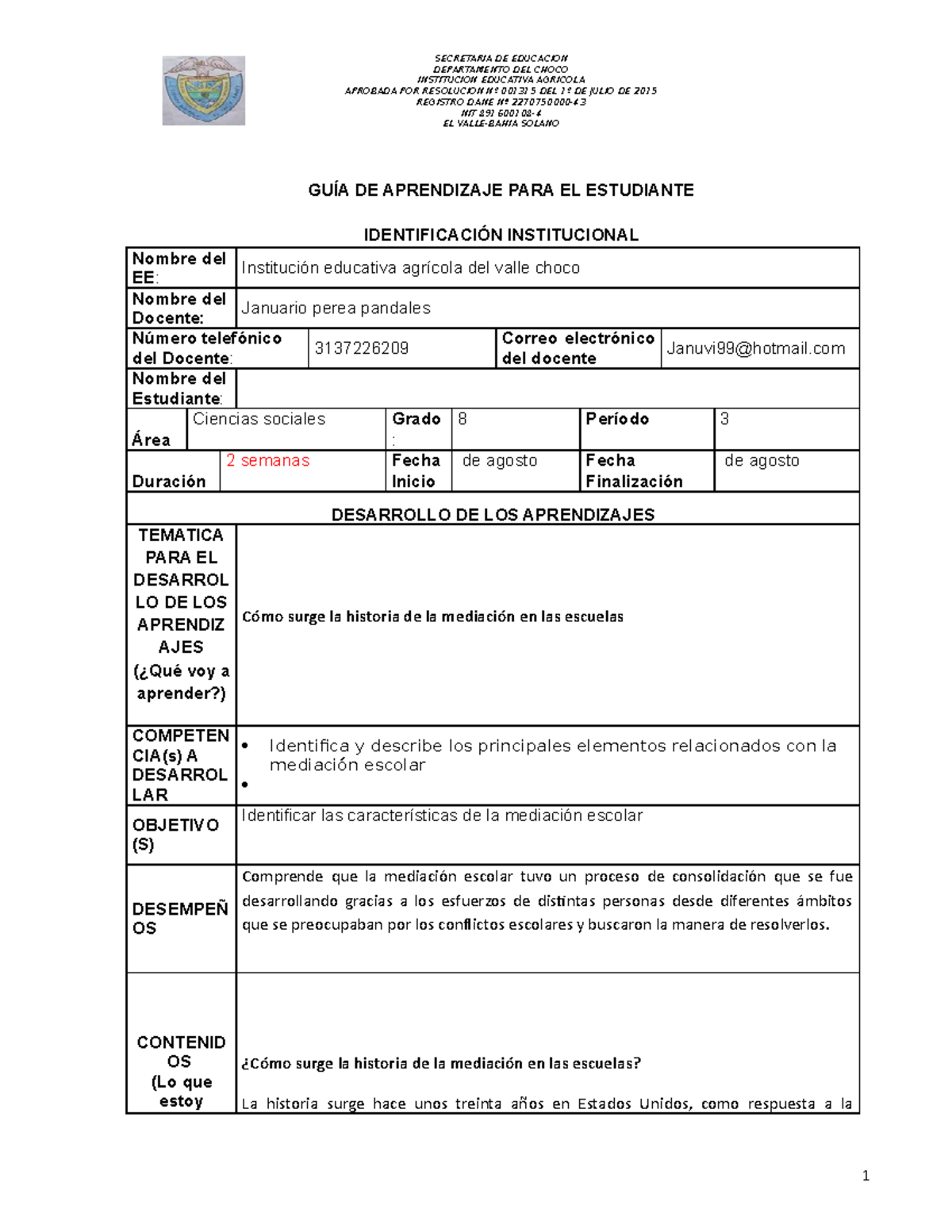 Guia de estudiante grado 8 c, sociales - APROBADA POR RESOLUCION Nº ...