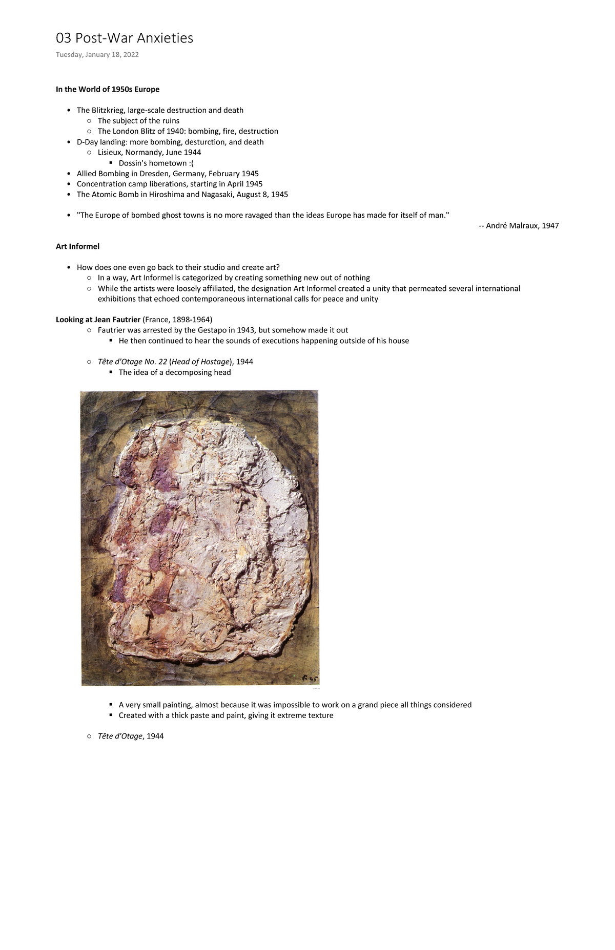 Contemporary Art (AD 384) Lecture 3: Post-War Art Insights - Studocu
