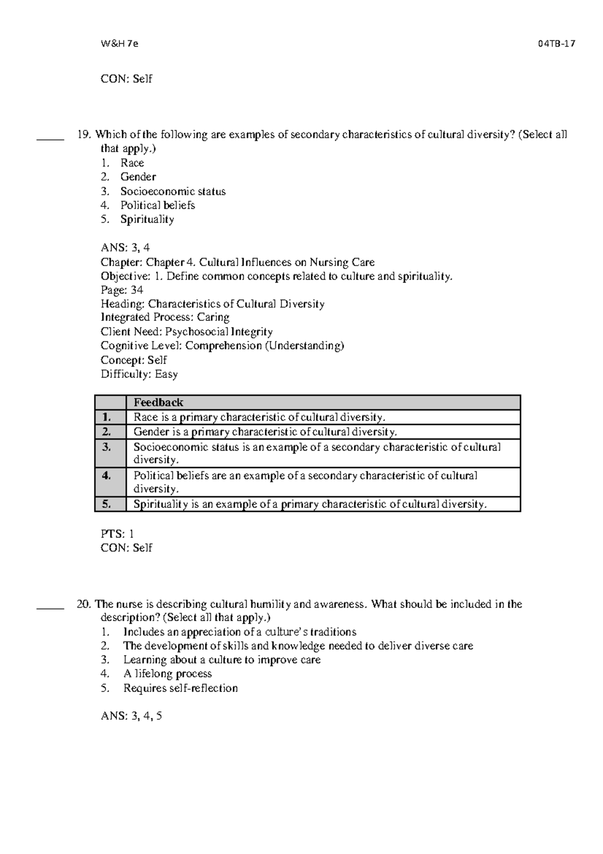 Cultural Diversity Characteristics - Chapter 4 (Self 19) - Studocu