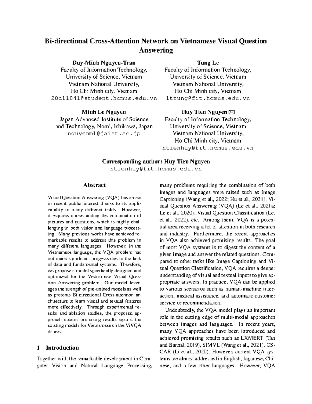 Vietnamese Visual Question Answering Model Optimization (NCKH) - Studocu