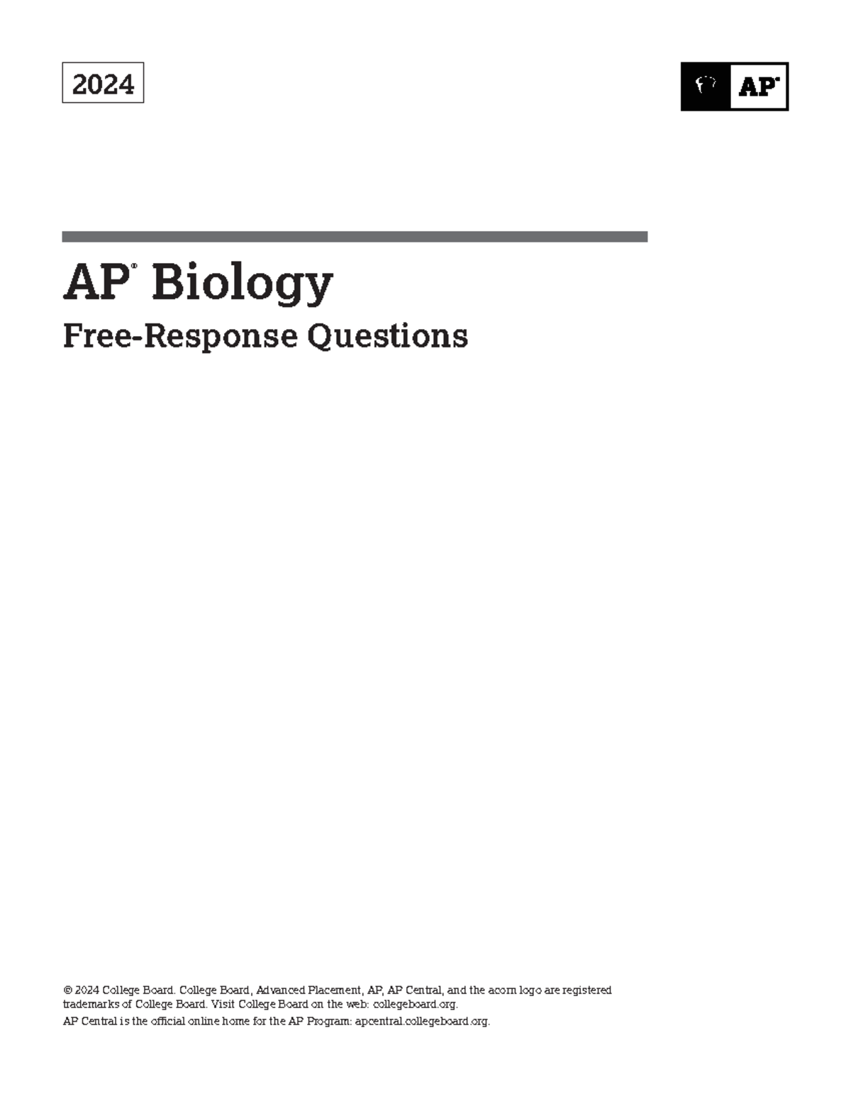 Httpsapcentral.collegeboard - 2024 AP ® Biology FreeResponse Questions ...