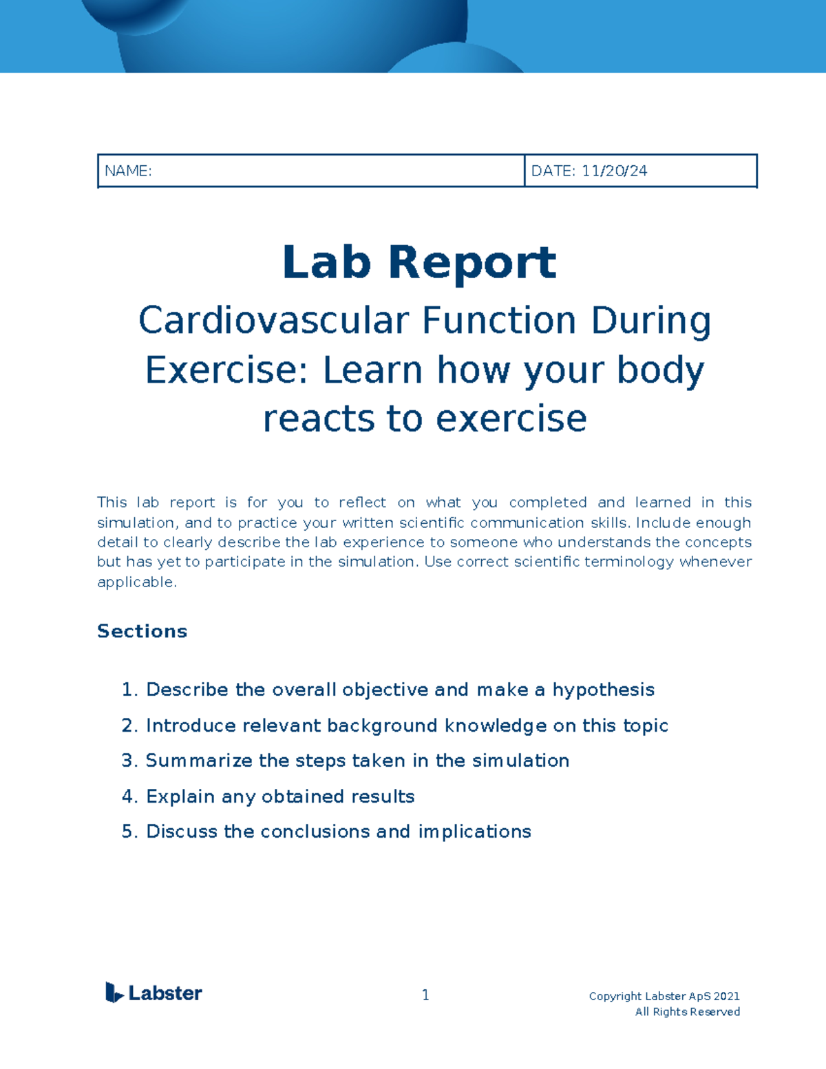 Lab Report: Cardiovascular Function During Exercise Simulation 12 - Studocu