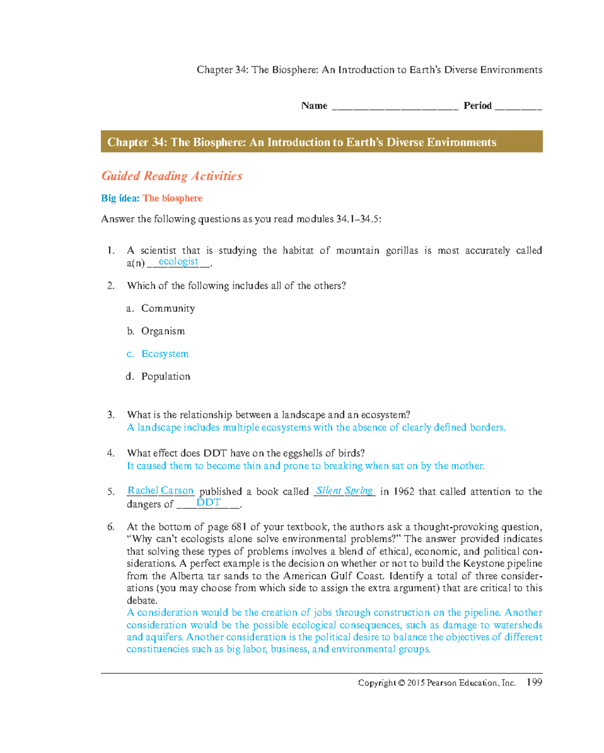 Chapter 34 Guided Reading Activity Answers for Ecology Studies - Studocu