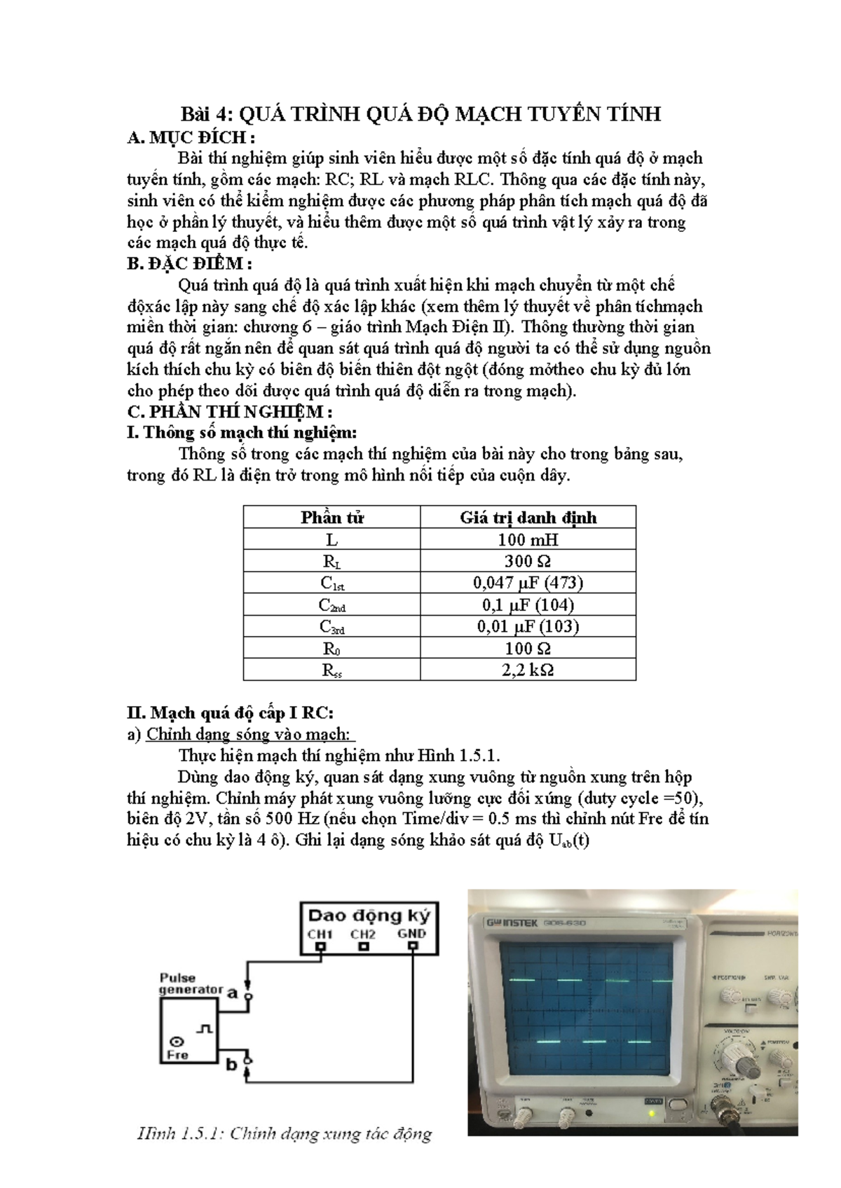 TN GTM Bài 4: Phân Tích Quá Trình Quá Độ Mạch Tuyến Tính - Studocu