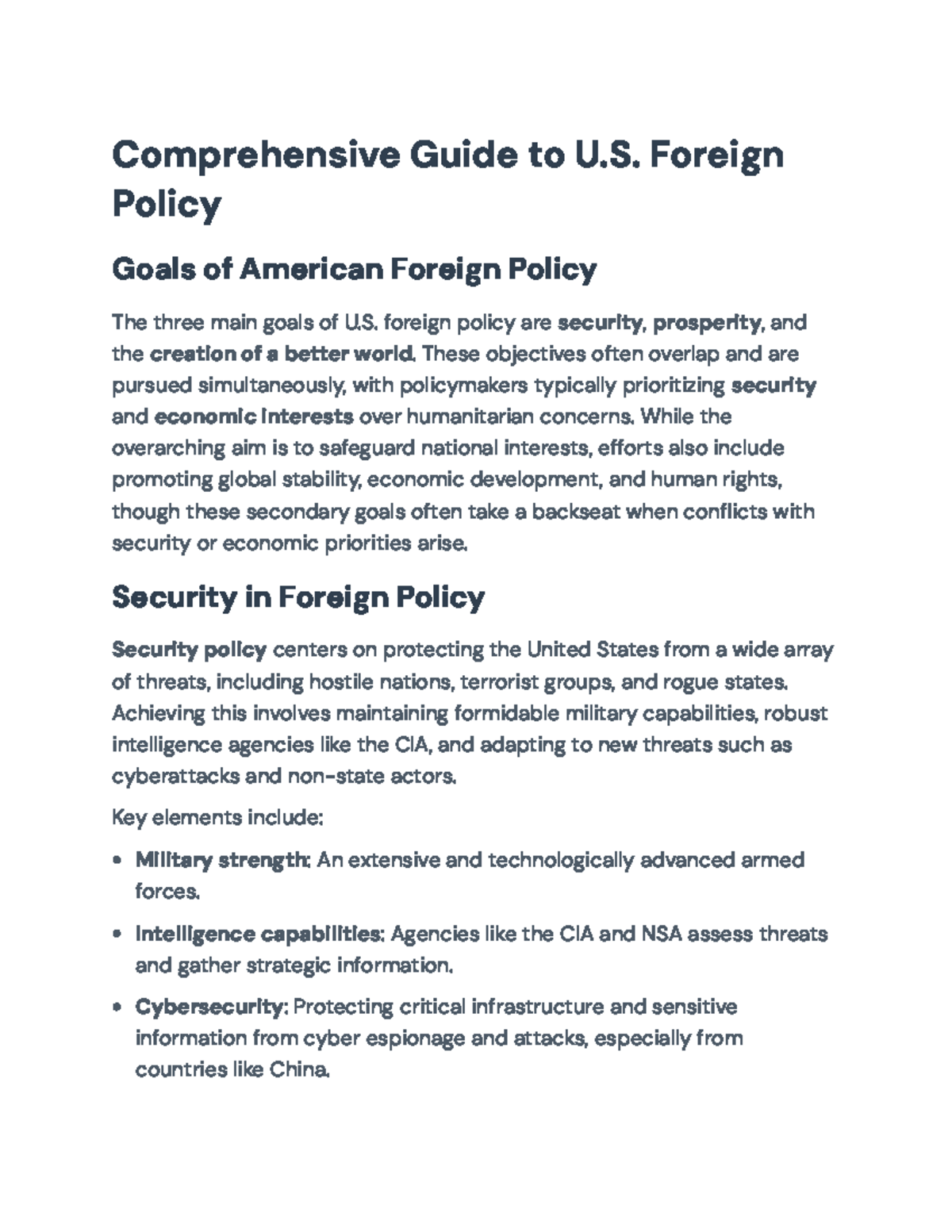 Comprehensive Overview of U.S. Foreign Policy: Goals and Tools ...