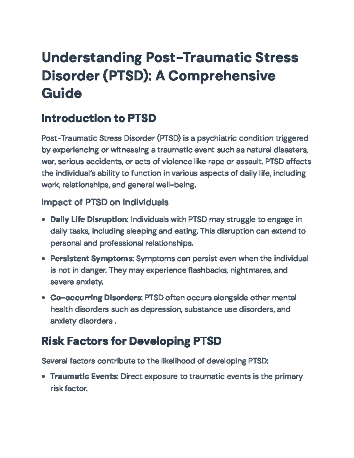 Understanding PTSD: Symptoms, Risk Factors, and Treatment Options ...